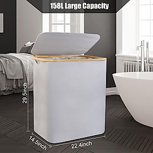 Guofa Hampers for Laundry, 158L Large Laundry Hamper 3 Section Foldable Dirty Clothes Hampers, Laundry Basket Organizer for Bedroom, Laundry Room, Toys Storage, Beige