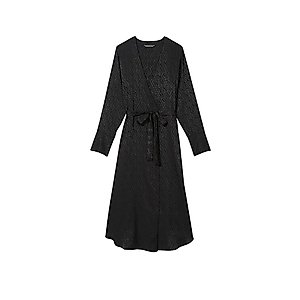 Victoria's Secret Icon Satin Long Robe, VS Logo Kimono, Women's Lingerie, Black (XS/S)