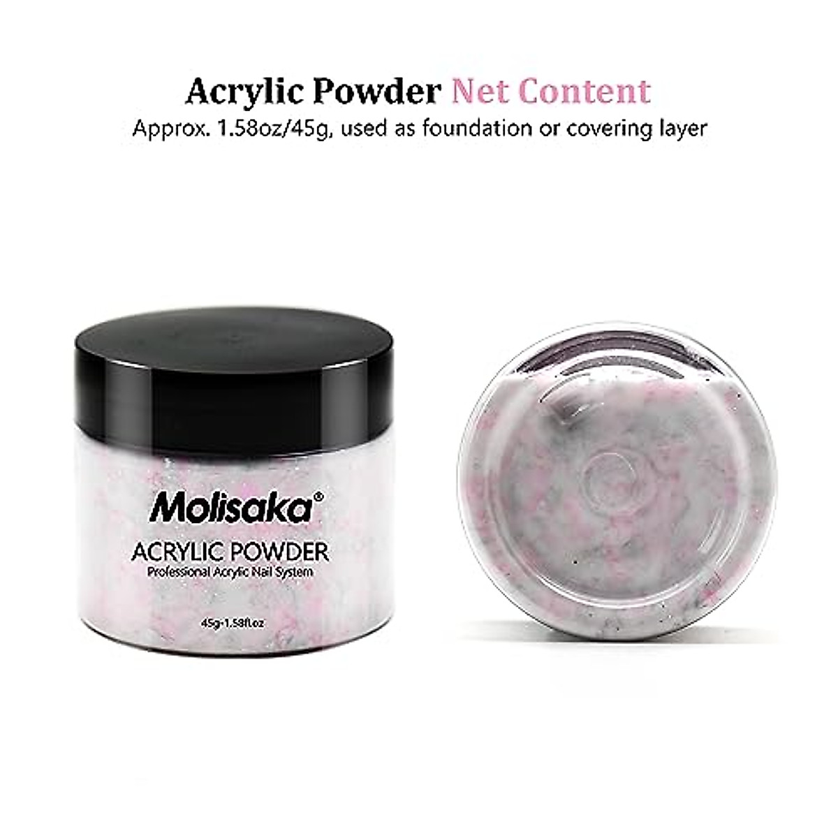 Molisaka Pink Acrylic Powder, Mixed Holographic Sequins Glitter Acrylic Nail Powder, Professional Colored Sparkle Nail Dip Powder for Nail Extension, Carving and French Manicure, No UV Light Needed…