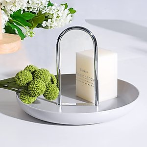 Tynulox Plastic Serving Tray with Stainless U-Handle, Grey Rectangle Portable Tray Modern Decorative Tray for Storing Food, Coffee, Cosmetics in Bedroom, Kitchen, Living Room, 1 Pcs.