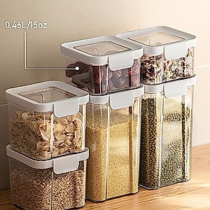 16PCS Square Pantry Food Storage Containers with Lid Airtight, Small Cereal Containers for Kitchen, BPA-Free Thick Plastic Canisters for Candy, Fruit, Snacks, Grains, Cookies Container (460ml/15oz)
