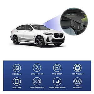 Fitcamx 4K 2160P Integrated OEM Style Car DVR WiFi APP Control Dash Cam Compatible with BMW X4 G02 2019 to 2023,Compatible with BMW F26 2015 to 2018, (Color : HD2-3608(G02), Size : 4K Dual Cam 128GB
