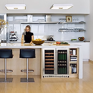 ICEJUNGLE Wine and Beverage Refrigerator-68 Bottle Wine Cooler- Dual Zone, Stainless Steel, Built-In/Freestanding, Adjustable Shelves & Digital Temperature Display, Low-Noise - 30 Inch