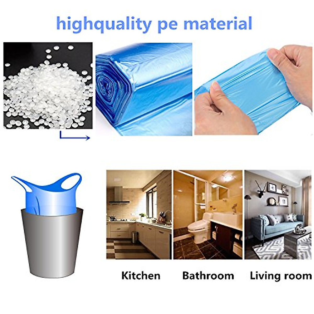 Trash Bags,4 Gallon Handle Tie Small Garbage Bags For Office, Kitchen,Bedroom Waste Bin,Colorful Portable Strong Rubbish Bags,Wastebasket Bags,100 Counts