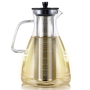 Teabloom Extra-Large Multi-Brew Glass Teapot + Kettle + Pitcher (68 OZ / 2.0 L / 8 CUPS) – For Hot Tea, Iced Tea, Cold Brew Tea and Fruit Infused Water – Volume Markings For Precise Brewing