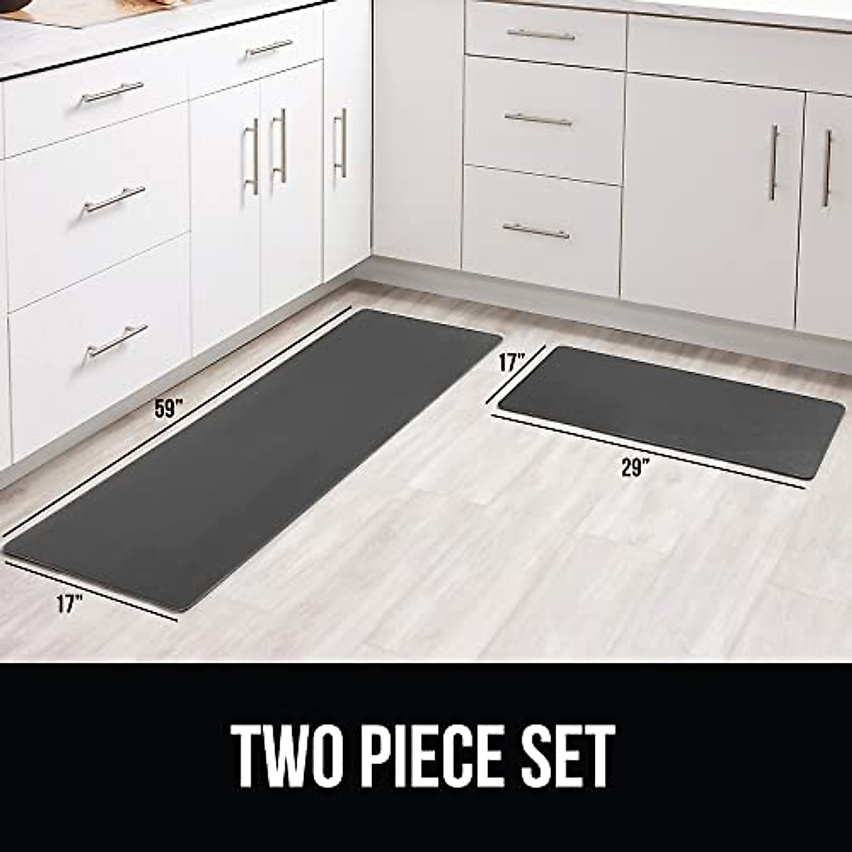 Gorilla Grip 2 Piece Anti Fatigue Cushioned Kitchen Floor Mat Set, Ergonomic Standing Office Desk Mats, Supportive Padded Memory Foam Rugs Waterproof Scratch Resistant Topside 17x29 and 17x59 Charcoal