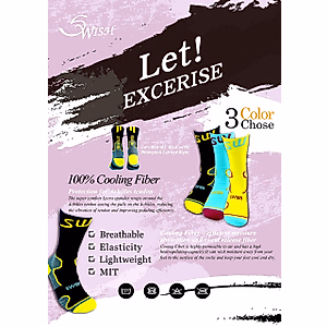 Swish Race Road Cyclocross Mountain Gravel Bicycle Bike Sports Cycling Socks Cooling Fibers 3-pairs in Black/Green/Blue colors also for Hiking,Jogging,Yoga,Running use (Black, L)