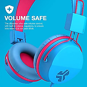 JLab JBuddies Studio On-Ear Kids Wired Headphones | Toddler Headphones | Kid Safe | Studio Volume Safe | Volume Limiter | Folding | Adjustable | Noise Isolation | with Mic (Cotton Candy)