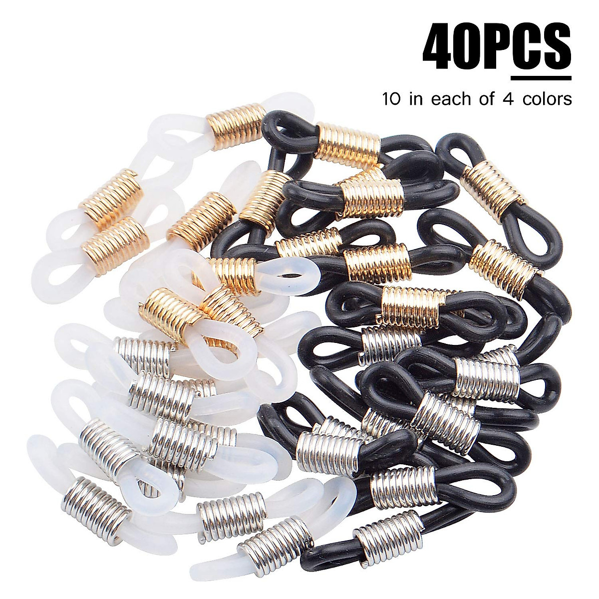 Aylifu Eyeglasses Chain Connector, 40 Pieces Adjustable Eyeglasses Chain Ends Rubber Strap Holder Chain Loops for Eyeglass Sunglasses Chain, 4 Colors