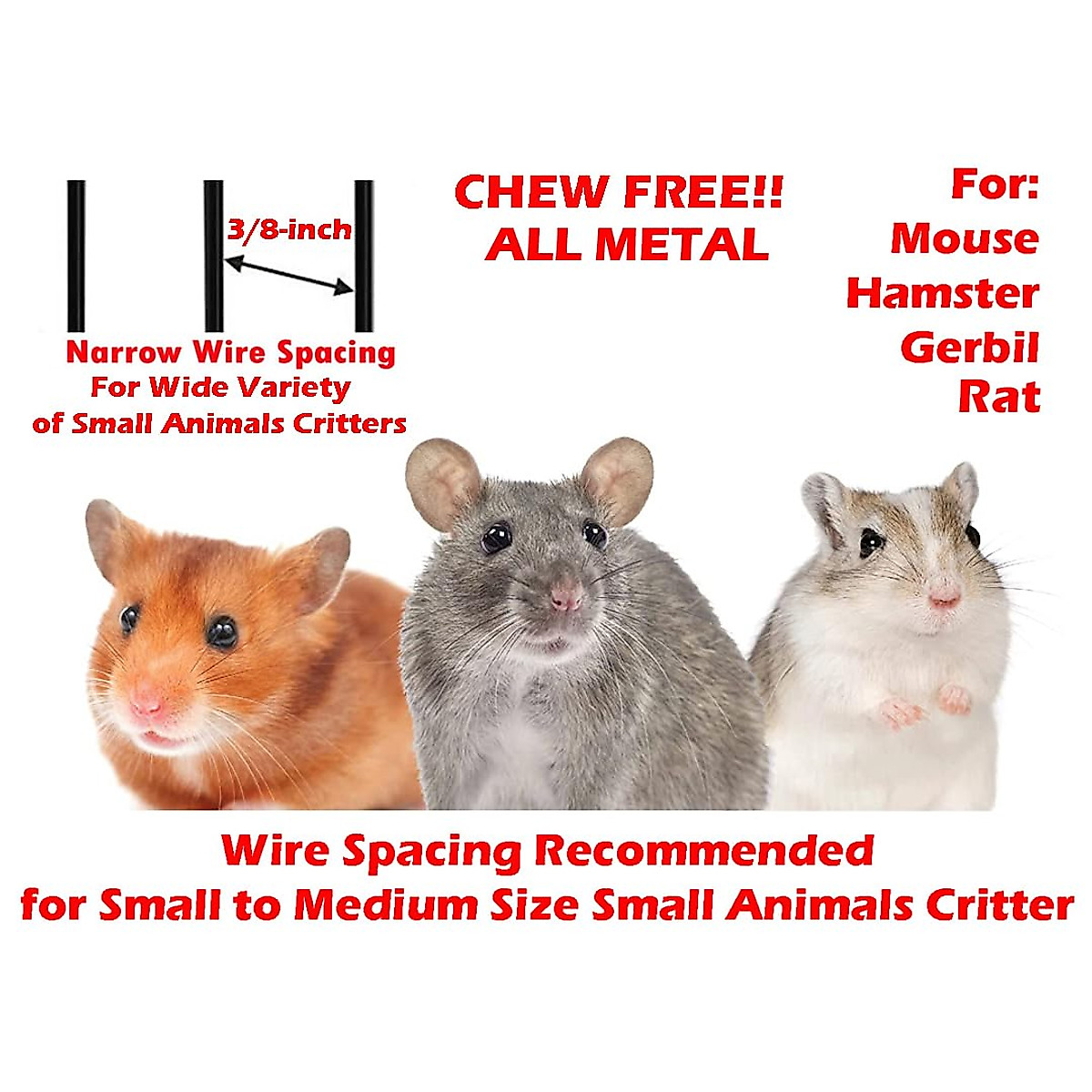 3 Levels Easy Foldable Chew-Proof Metal Small Animal Travel Carrier Cage Ferret Chinchilla Hamster Suger Glider Gerbil Rats Mouse Mice Guinea Pig Rodent Degu Dagus, Tight 3/8-Inch Bar Spacing