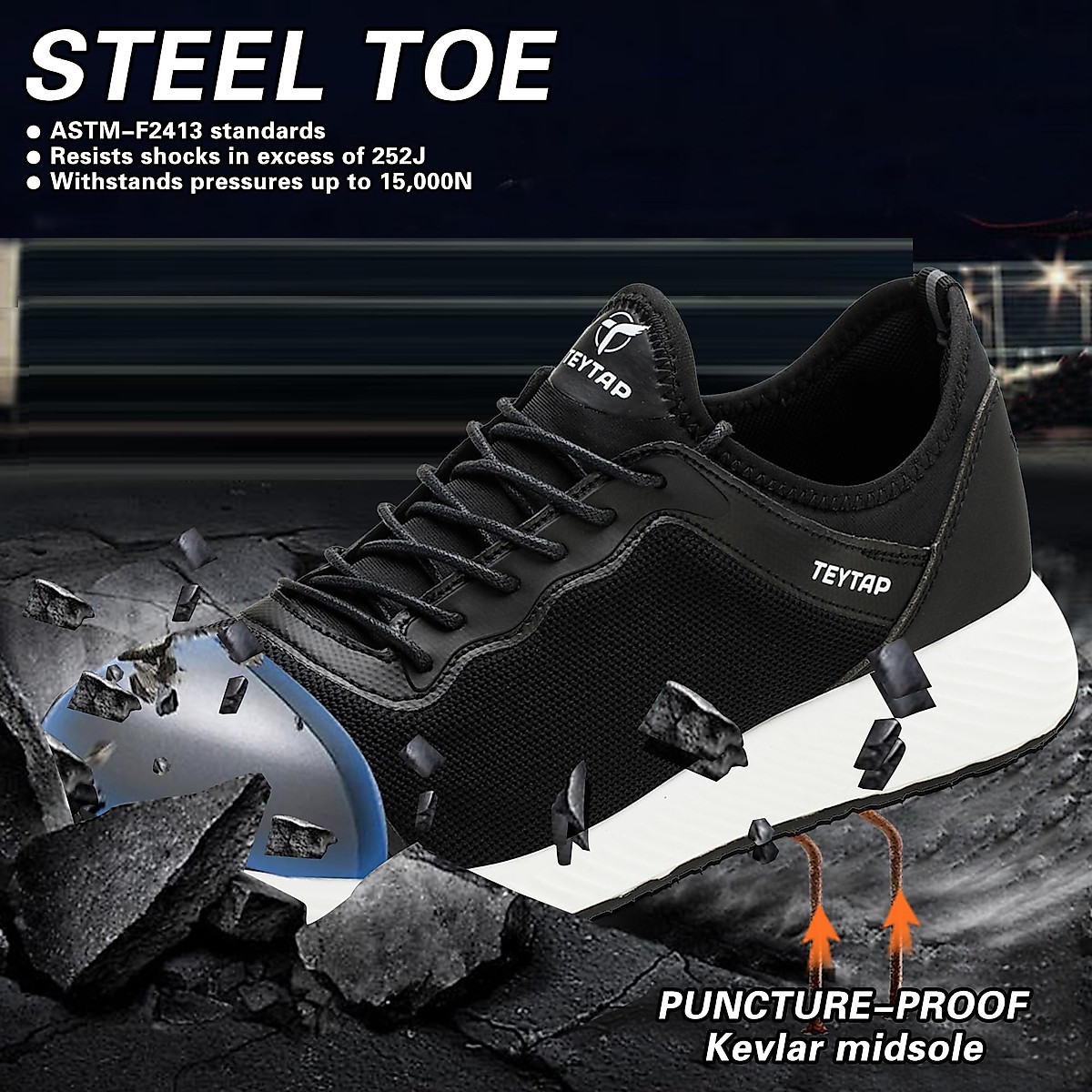 TEYTAP Steel Toe Shoes for Men Women Work Shoes Waterproof Comfortable Cushion Lightweight Safety toe Shoes Construction Puncture Proof Sneakers