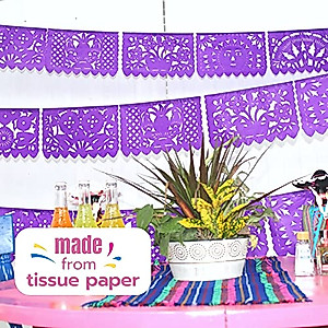 Purple Papel Picado Flags 5 PK, 60 ft Long purple tissue PAPER garlands, Mexican Banner Decorations for Weddings, Quinceaneras, Birthdays, Fiesta party supplies, WS2010