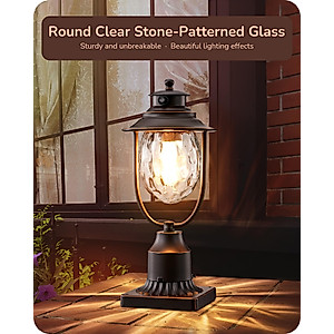 EDISHINE Dusk to Dawn Outdoor Post Light, Pole Light Fixture with Pier Mount Base, Waterproof Exterior Lamp Post Lantern Head with Water Ripple Glass for Driveway Yard Fence Garden Patio, Bronze