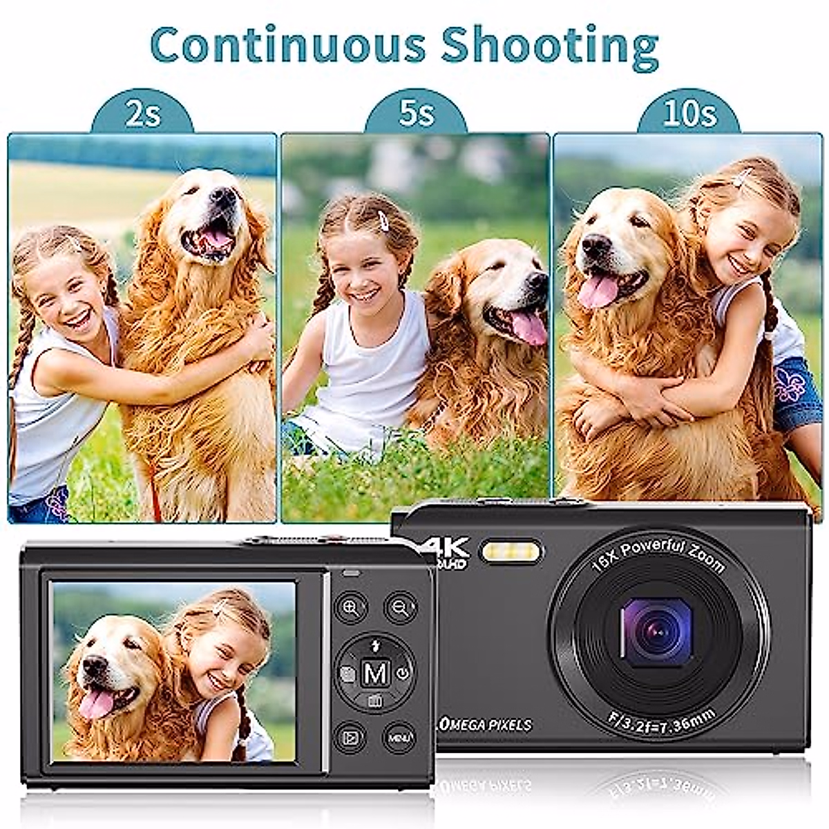 Digital Camera-1080P 44mp Camera, 16x Digital Zoom 2.8 Inch Camera, with 32GB SD Card, Two Batteries