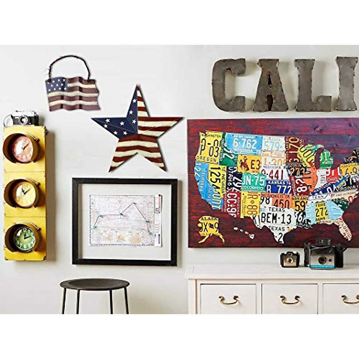 Veclotch 4th of July Metal Barn Star Yard Sign Outdoor Lawn Decor, Patriotic US Flag Star Barn Hanging Ornament Garden Signs Decorative Outdoor Stake July 4th Memorial Day Party Supplies (S, A)