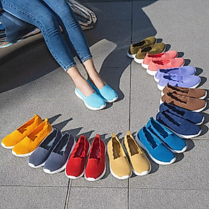 Puxowe Women's Slip on Wide Walking Flat Shoes-Comfortable Low-Top Knit Width Loafer Sneaker All BlackSize 8 US