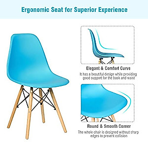 HAPPYGRILL Dining Chairs Modern Style DSW Wood Chair, Shell Lounge Plastic Chairs for Patio Kitchen Dining, 2pcs Set