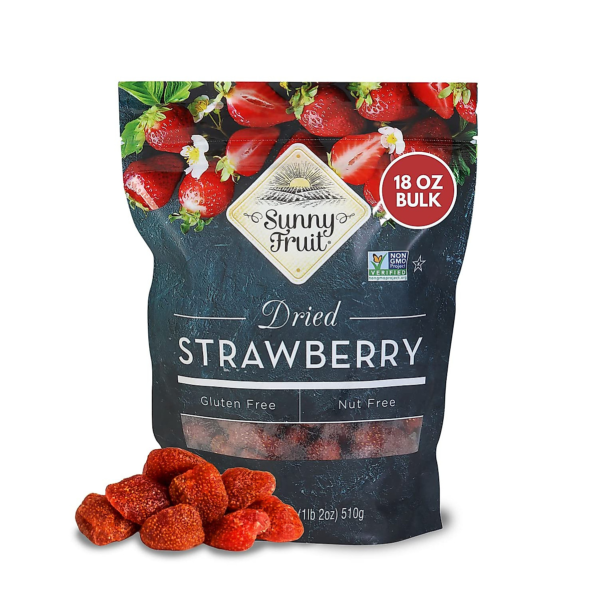 Dried Strawberries - Sunny Fruit - 18oz Bulk Bag | Quick, Healthy Sweet Snack | NON-GMO, GLUTEN-FREE, NUT FREE