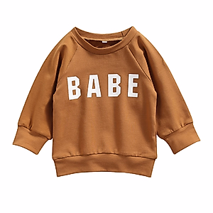 Infant Sweatshirt Toddler Crewneck Sweater Newborn Hoodies Baby Boy Girls Clothes Letter Printed Fall Spring Pullover (Yellow, 6-12 Months)