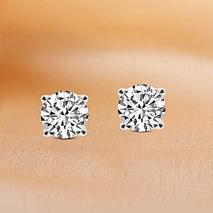 Diamond Stud Earring | 2 Carat IGI Certified Round Shape Lab Grown Diamond | 18K in White Gold |Flora Four Prong Lab Diamond Stud Earrings| Prong Setting | FG-VS1-VS2 Quality | Friendly Diamonds