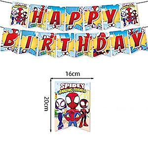 Spidery and His Amazing Heroes Friends Birthday Party Favor Decorations Supplies Included Tablecloth, Napkins, Banner, Plates, Balloons, Candy Gift Bags and Hanging Swirls for Kids Boys Girls