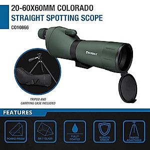 BARSKA 20-60x60mm Colorado Zoom Straight Spotting Scope Waterproof with Flip-Down Lens for Target Shooting Range Hunting Birding