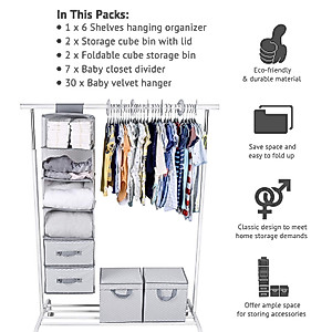 Minnebaby 42-Piece Nursery Organizer Storage Closet Set, Chevron Pattern, Grey