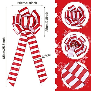 WILLBOND Christmas Red White Bow Red White Stripe Christmas Candy Cane Pattern Burlap Large Wreath Ribbon Bow Decorative for Tree Holiday Decoration Supplies, 25.6 x 9.8 Inch