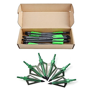 ZSHJGJR 7.5" Crossbow Bolts Carbon Arrows with 2 inch Green Vanes and 100 Grain Removable Tips for Outdoor Hunting Bow Shooting Practice 6/12 Pack (6pcs arrows + 6pcs broadheads)