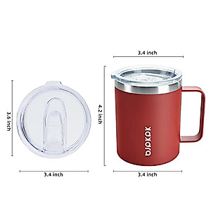 BJPKPK 2 pcs Insulated Coffee Mug, 14oz Insulated Coffee Mug with Lid,Stainless Steel Insulated Coffee Mug with Splash Proof Lid-Red