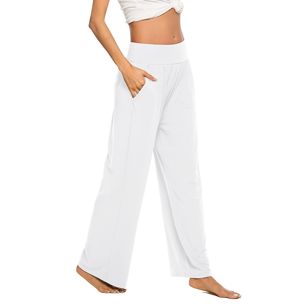 ZJCT Womens Yoga Sweatpants Comfy Loose Casual Wide Leg Lounge Joggers Pants with Pockets White M