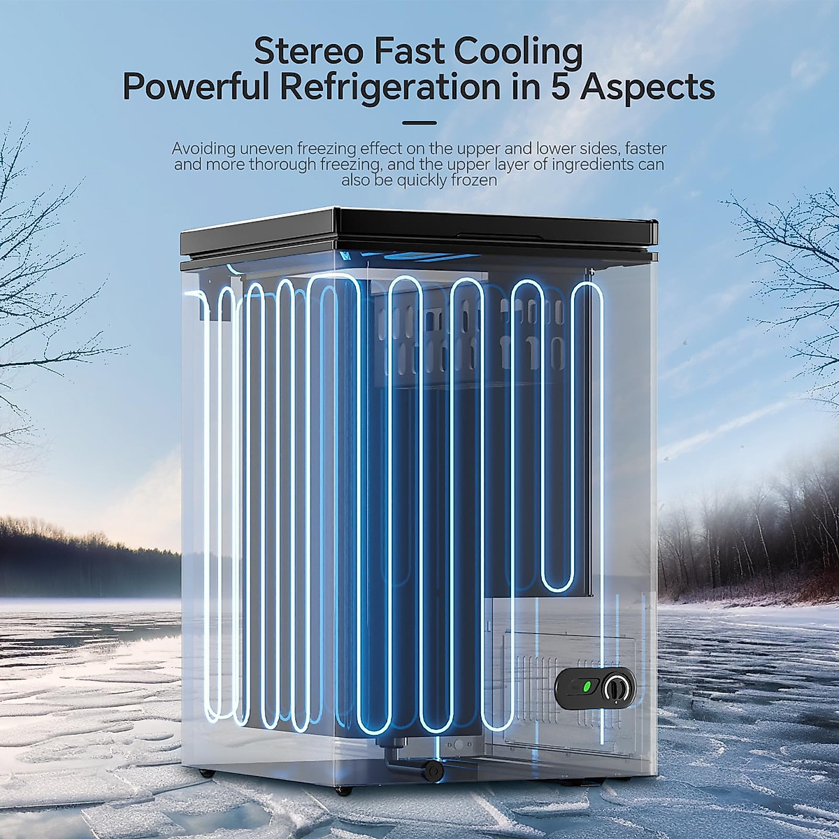 Kismile 3.5 Cubic Feet Chest Freezer with 2 Removable Baskets Free Standing Top Open Door Compact Freezer with Adjustable Temperature for Home/Kitchen/Office/Bar (3.5 Cubic Feet, Black)