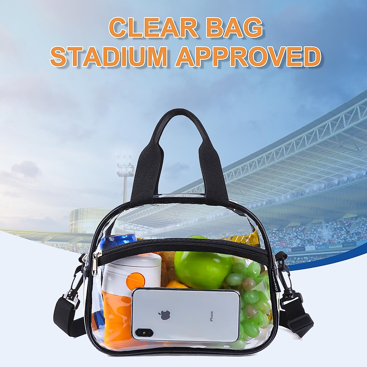 Clearworld Stadium Approved Clear Lunch Bag,See Through Lunch Box with Adjustable Strap and Front Zipper Pocket,Easy to Clean and Water Resistant Tote Bag for Work, School, Concerts,Sports