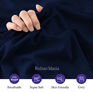 Bedszo Mania Navy Blue Duvet Cover Full/Queen 3 PCs 600 TC Egyptian Cotton Comfy Soft Quilt Cover Breathable & Six Corner Ties (3 PCs Duvet Cover Set in 90"x90" Inch 2 Pillow Shams in Size 20"X30")
