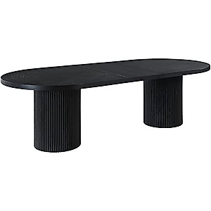 Meridian Furniture 725Black-T Belinda Collection Mid-Century Modern Solid Wood Black Oak Veneer Dining Table, Oval Design, Fluted Bases, 2 Leaves Included, 90"/106.5"/123" W x 47.5" D x 31" H, Black