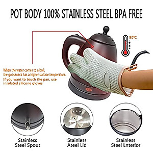 BLBO Gooseneck Kettle ,110v Electric kettle 1.0L Pot body 100% Stainless Steel Electric tea kettle High temperature blisters drainage groove is designed in the handle Quick Heating Pour Over Kettle