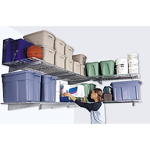 Hyloft 00651 2-Pack Heavy Duty Steel Wall Garage Shelving, 45-Inch X 15-Inch, Low-Profile Brackets, Max Shelf Load 200 Pounds, Hammertone