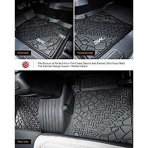 3W Floor Mats & Cargo Liner Fit for 2021-2024 Ford Bronco 4 Door, TPE All Weather Custom Fit Floor Liner 1st 2nd Row and Trunk Mat Full Set Car Mats, Black (Not for Bronco Sport & Rubberized Floor)