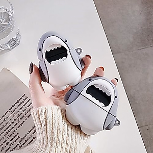 Cute Shark Case for Airpod 2nd 1st Generation Case, Funny 3D Cartoon Kawaii Cool Airpods Cases Cover Skin with Cleaning Kit & Keychain for Apple Air pod Gen 2 & 1 for Boys Girls Kids Teen, Shark