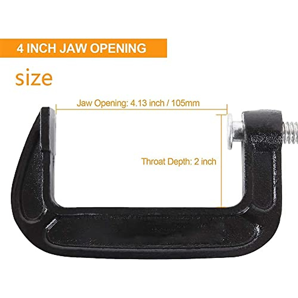 4 Inch C-Clamp Set, Heavy Duty Steel C Clamp Industrial Strength C Clamps for Woodworking, Welding, and Building(2PCs)