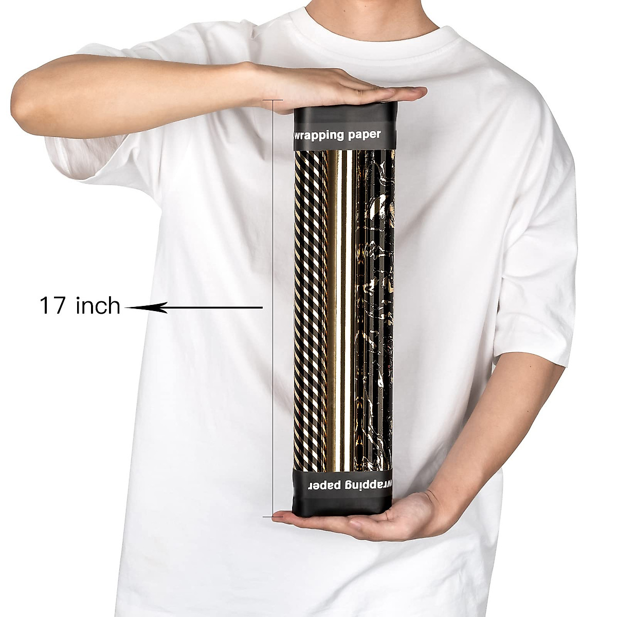 MAYPLUSS Wrapping Paper Roll - Mini Roll -17in x 120in Per roll -Black Gold Foil Marble Stripe,Gold for Birthday,Part,Wedding,Men's Vintage Wrapping Paper Roll all Occassions (42.3 sqft)