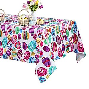 SoarDream Easter Tablecloth Rectangle 57x84 Inches Colorful Eggs Printed Table Linen Happy Funny Table Cover Spring Outdoor Party Table Decoration
