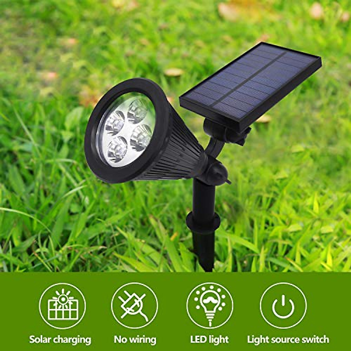hyperpower Elite 2x4 LED Solar Landscape Spot Lights Outdoor Adjustable Solar Panel 180°Swivel Light Head 90° New Technique Monocrystalline Silicon 3w Solar Panel (136x80MM) 2xPACK