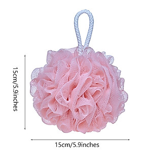 LISSOMPLUME Mesh Pouf Bath Sponge Exfoliating Shower Ball Pom Cleaning Accessory Pink Color