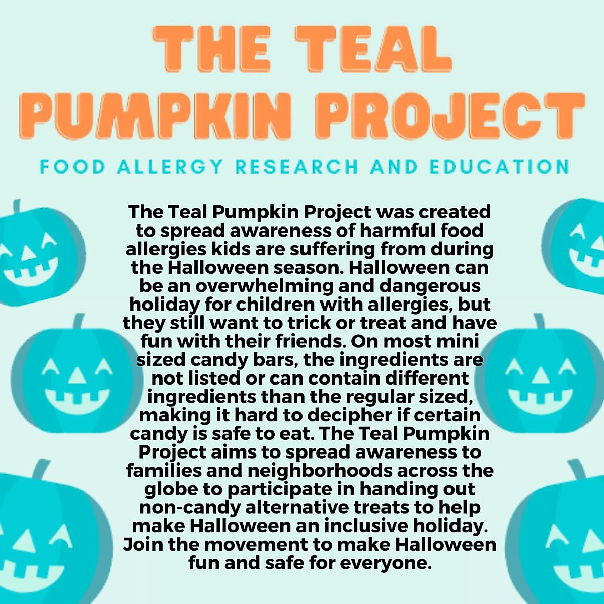 SCS Direct Teal Pumpkin Halloween Large Reusable Canvas Bag- 14" Trick or Treat Candy Tote for Adults & Kids- Official Teal Pumpkin Project Gear, Large Casual Grocery Bag for Women Men Children