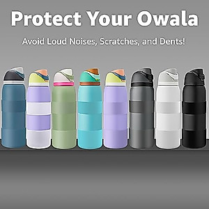 Jmoe USA Silicone Boot Sleeve + Hand Grip for Owala 40oz Water Bottle | BPA Free & Food-Grade Silicone Rubber | Protective Anti-Slip Bottom Bumper Cover | Protects Against Dents & Scratches (White)