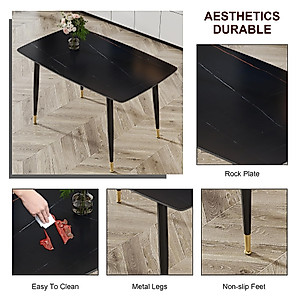 Modern Dining Table for 4, 50" Rectangular Dining Room Table with 0.47'' Sintered Stone Tabletop and Black Metal Legs, Kitchen Table for Dining Room Kitchen, Easy Assembly (Black)