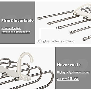 WAOU Massy Pants Hangers Multi-Layer Hanging Pants 5 in 1 Pants Rack Stainless Steel Pants Hangers Folding Storage Rack Space Saver Storage for Trousers Scarf Tie Belt Adjustable(2 Pack)