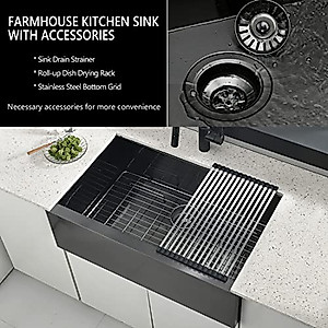 28 Inch Black Undermount Farmhouse Sink, Gabhar 28x20x10 Nano Black Stainless Steel Apron Front Farmhouse Sink GH023D+BG