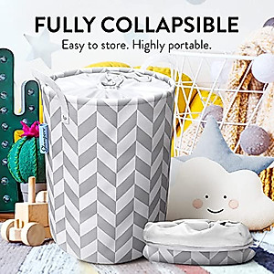 GLAMPERS Laundry Hamper 43/46/54L | Large Laundry Baskets with Sturdy Handles | Collapsible Kids Hamper for Dirty Clothes, Toys | Large, Gray Wave2